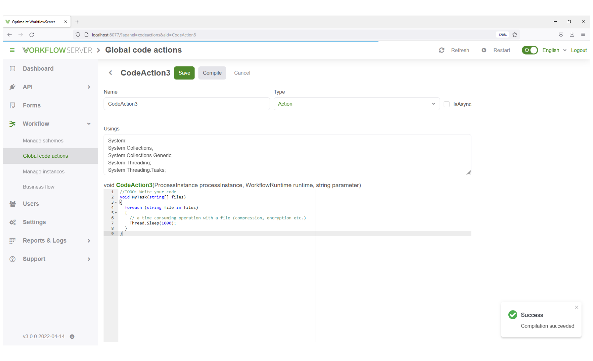 Using Global Code Actions In Workflow Server Documentation Workflowserver